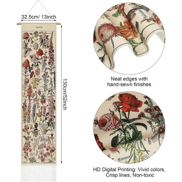 Wall Decor | Vintage Flower Tapestry 52 X 13 Inchlong Vertical Wall ...
